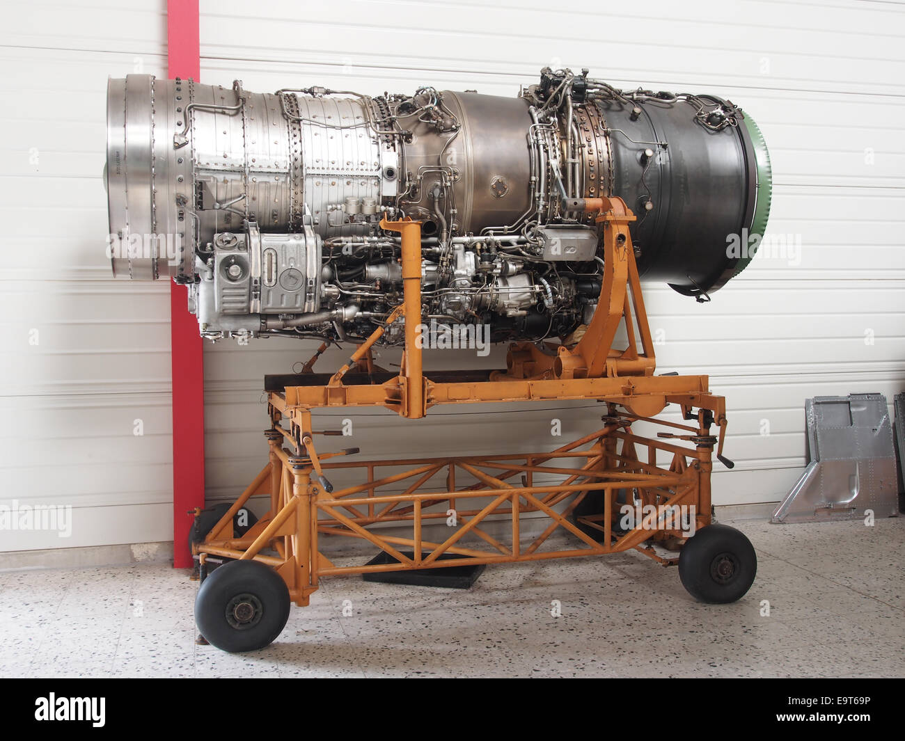 A jet engine is displayed at Flugausstellung Hermeskeil, a museum in ...