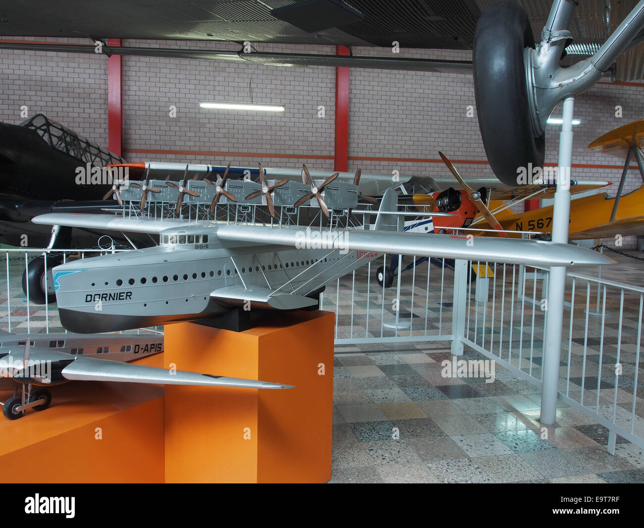 This image shows a model of the 1929 Dornier Do X, a large flying boat ...
