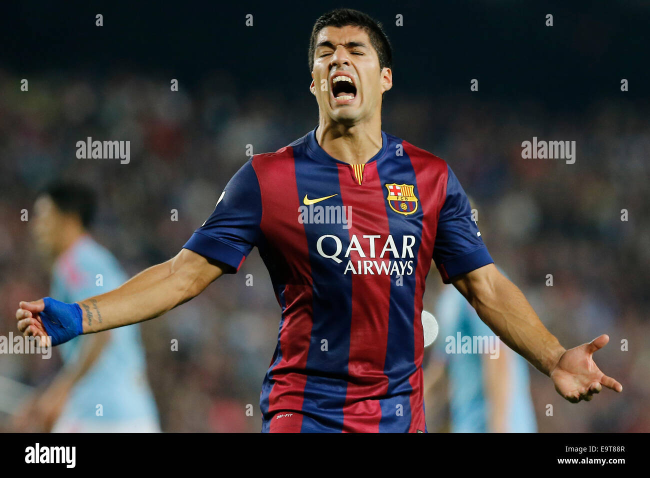 Barcelona, Spain. 1st Nov, 2014. Luis Suarez of Barcelona reacts during ...