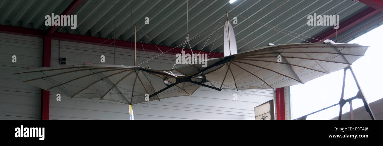 A replica of one of the first gliders is displayed at the ...