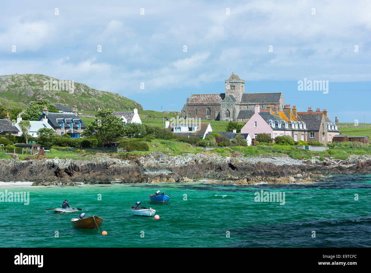 The ancient Iona Abbey and St Oran's Chapel on Isle of Iona in the ...