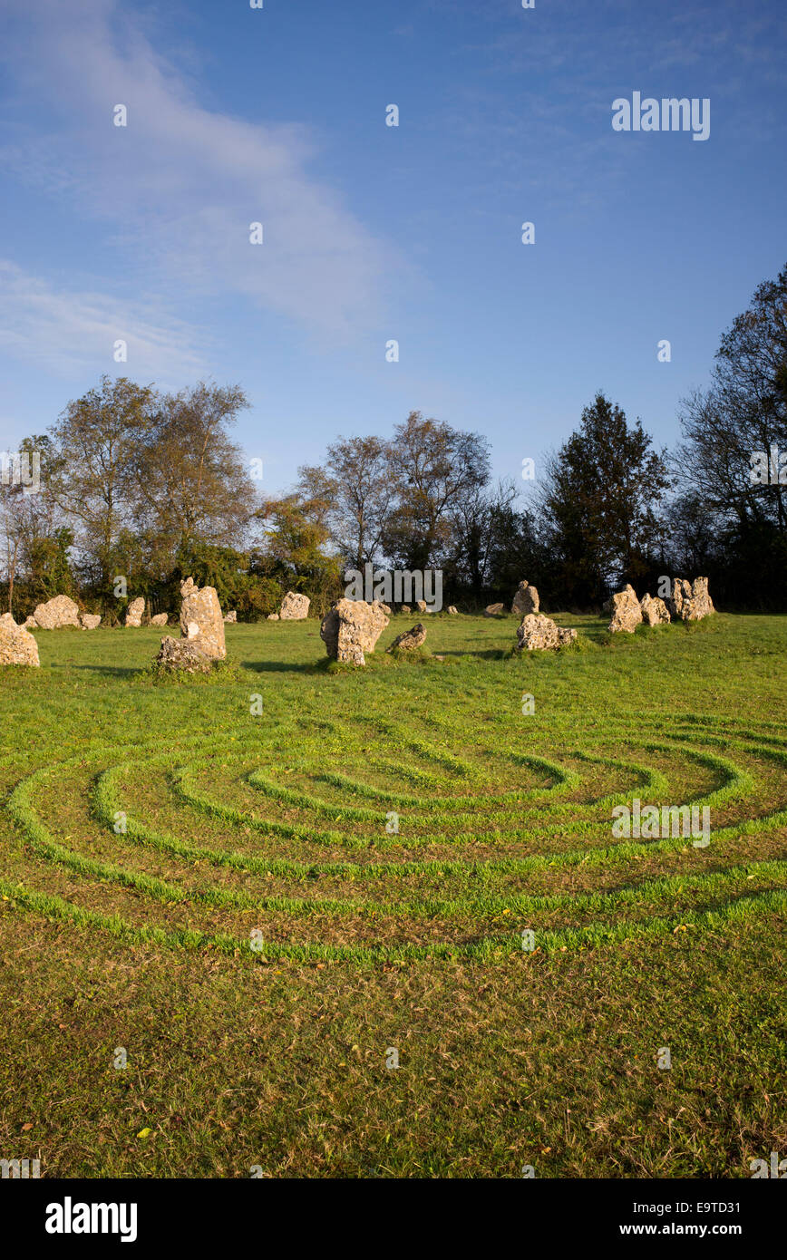 Labyrinth symbol planted with grasses at The Rollright stones ...