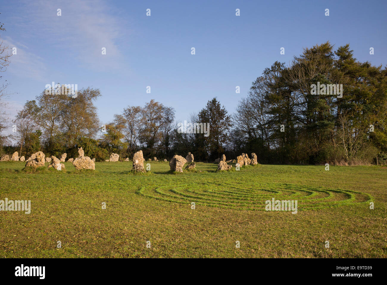 Labyrinth symbol planted with grasses at The Rollright stones ...