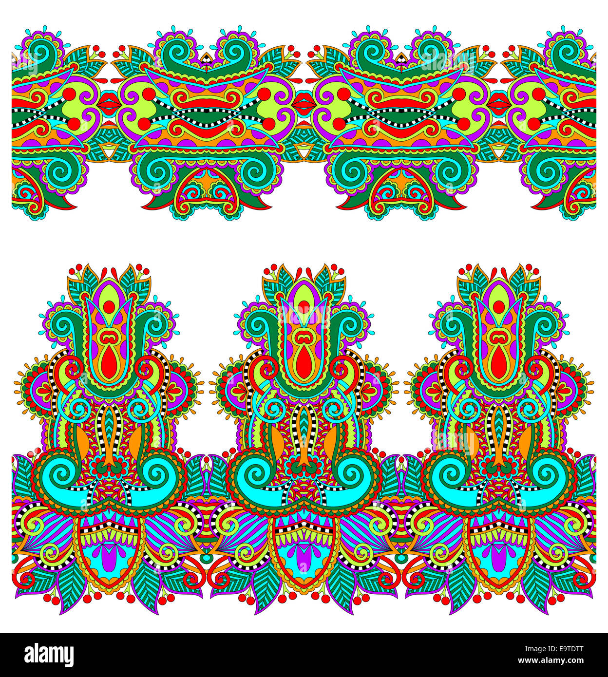 seamless ethnic floral paisley stripe pattern, border set, ukrai Stock ...