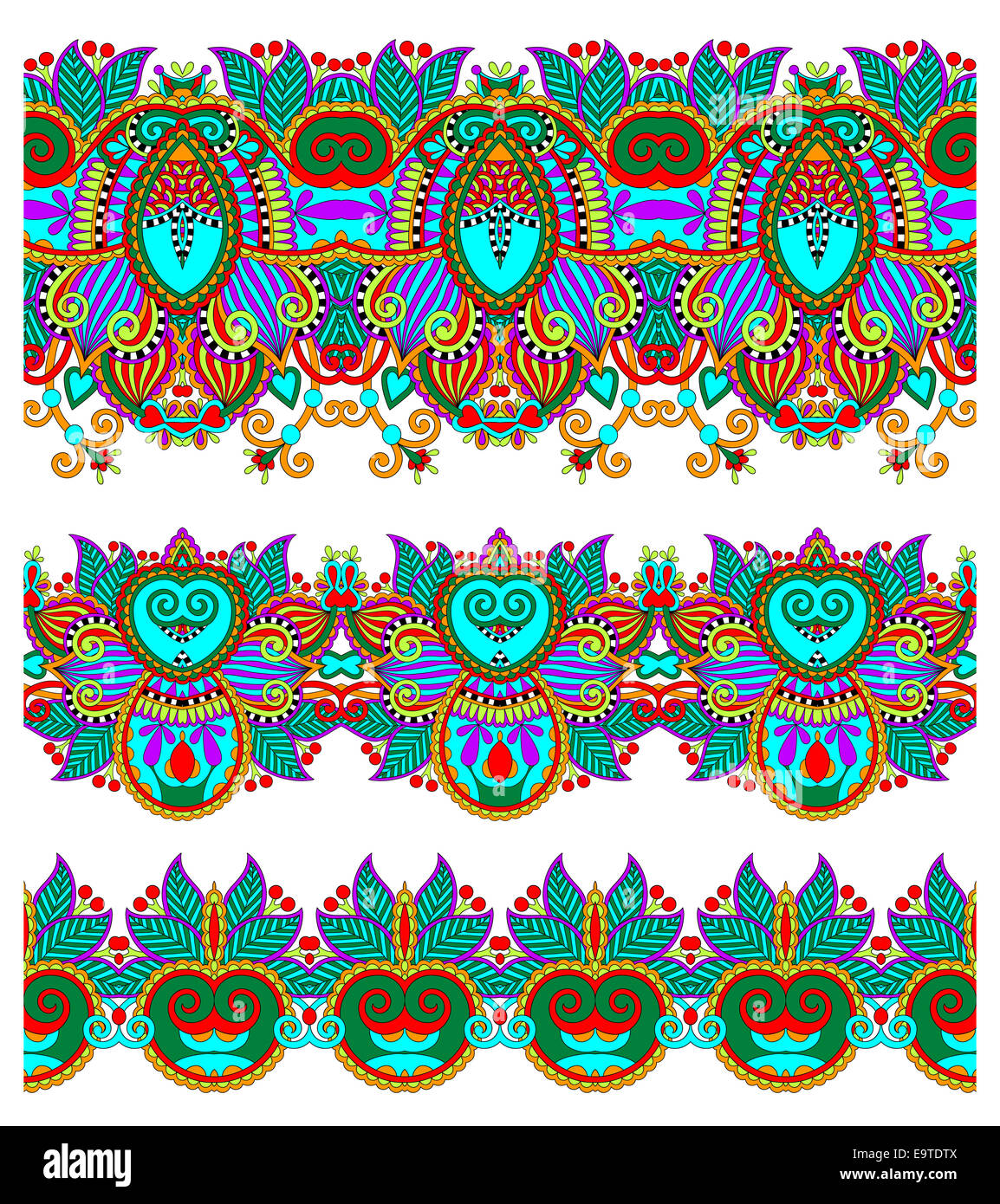 seamless ethnic floral paisley stripe pattern, border set, ukrai Stock ...