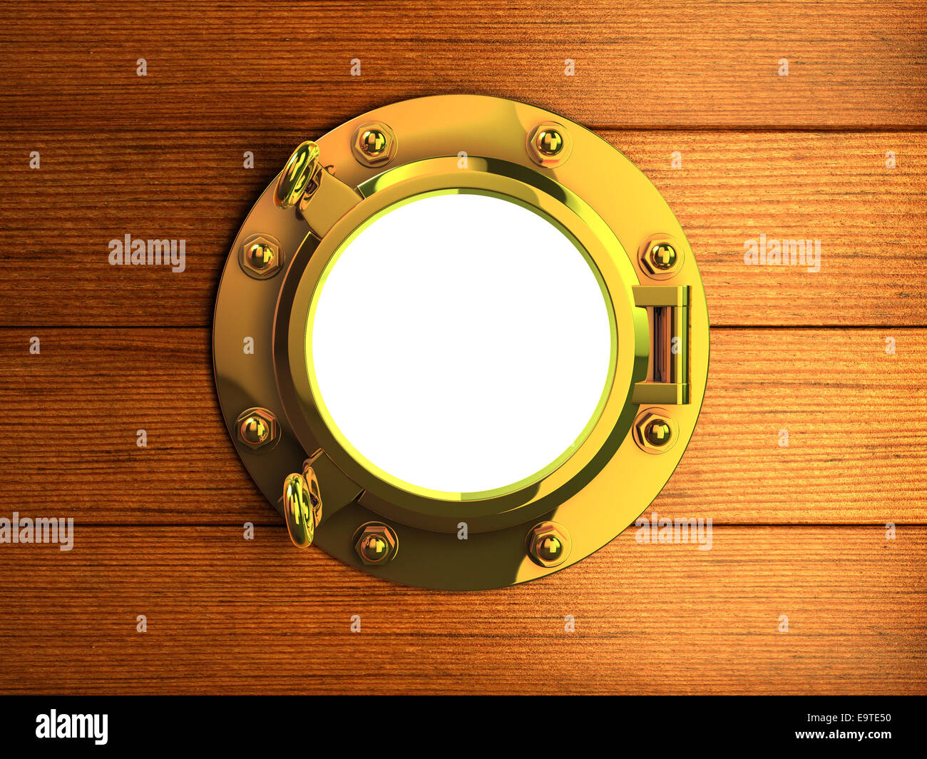 3d render of a brass porthole in wooden yacht bulkhead Stock Photo - Alamy
