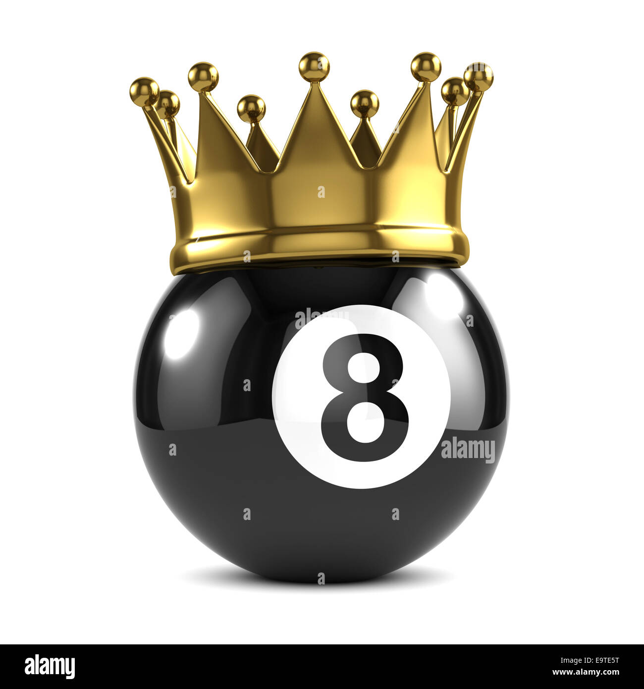 3d render of an eight ball wearing a gold crown Stock Photo - Alamy