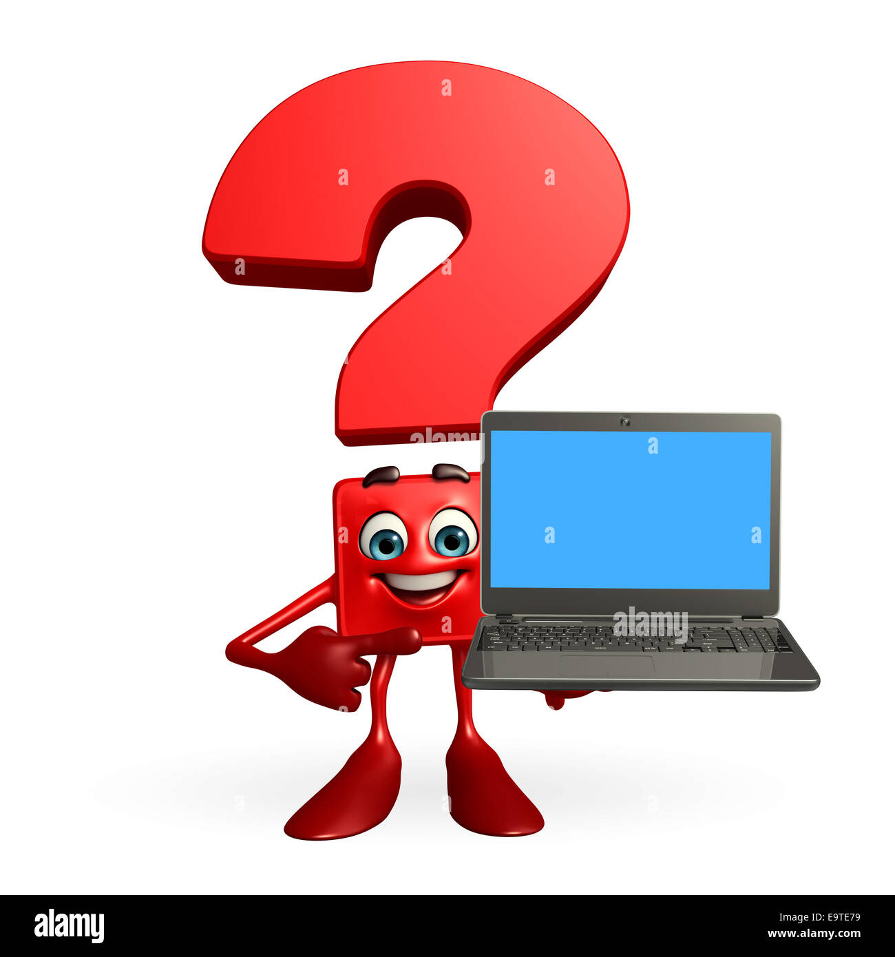 Cartoon Character of Question Mark with laptop Stock Photo - Alamy