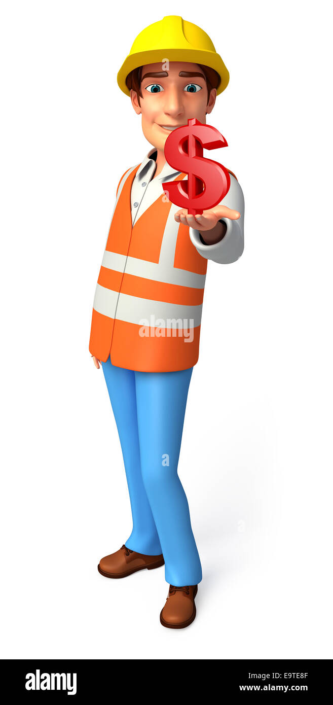Illustration of young worker with dollar sign Stock Photo - Alamy