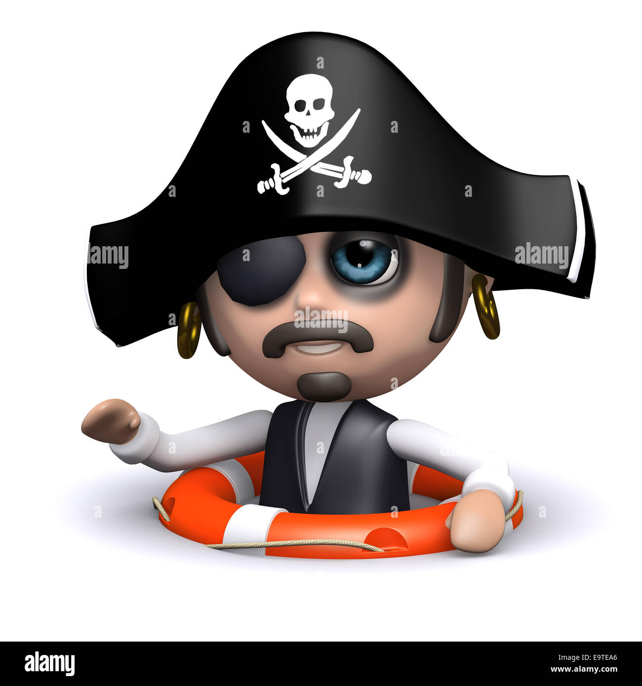 3d render of a pirate floating with a life belt Stock Photo - Alamy