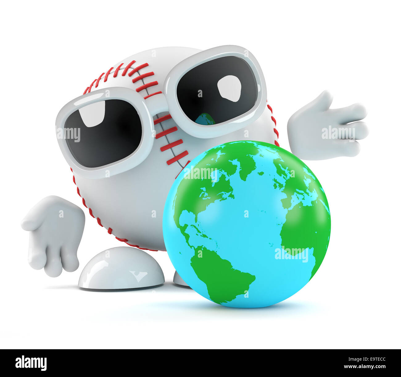 3d render of a baseball character with a globe of the Earth Stock Photo ...