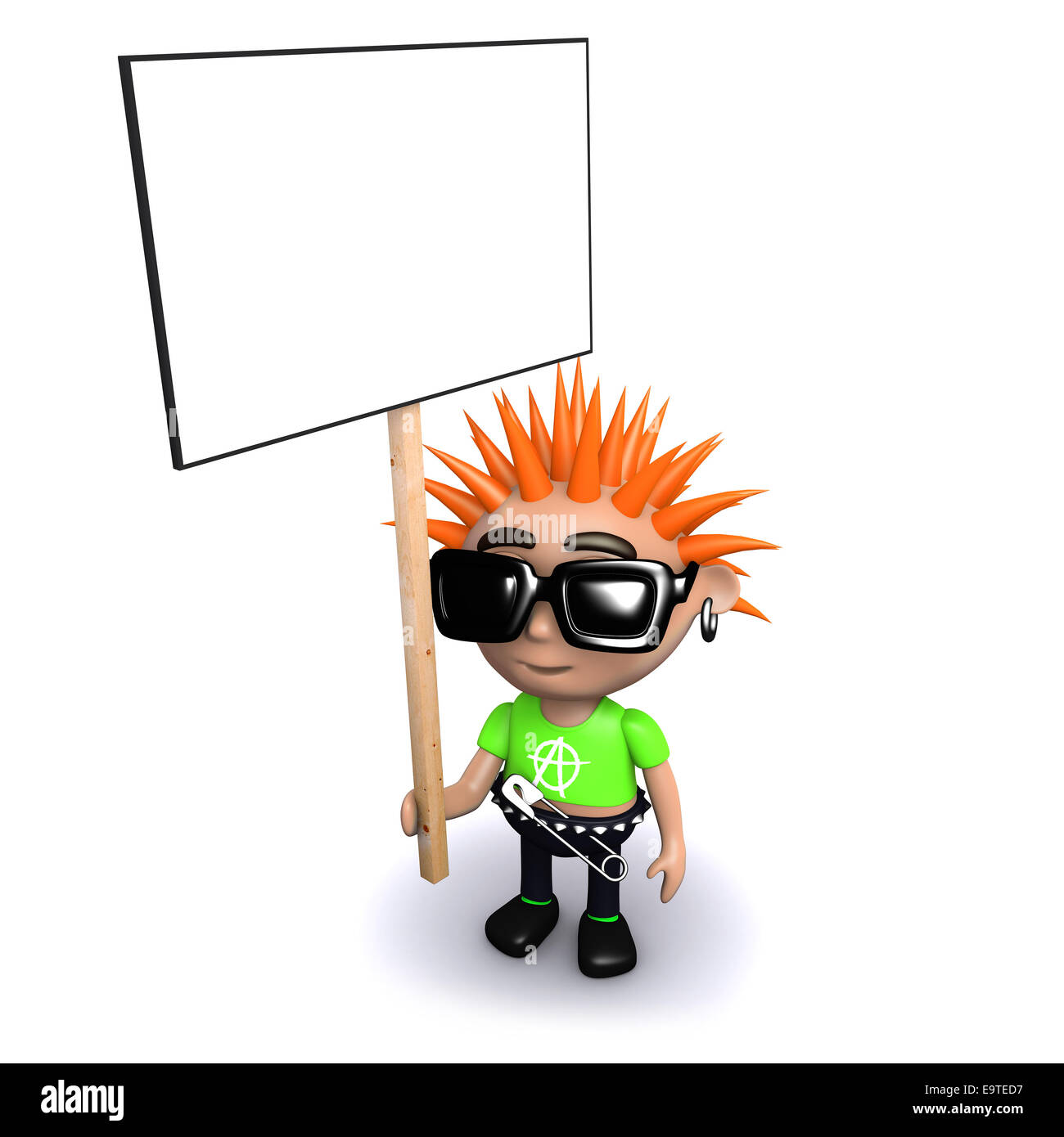 3d render of a punk holding a blank banner Stock Photo - Alamy