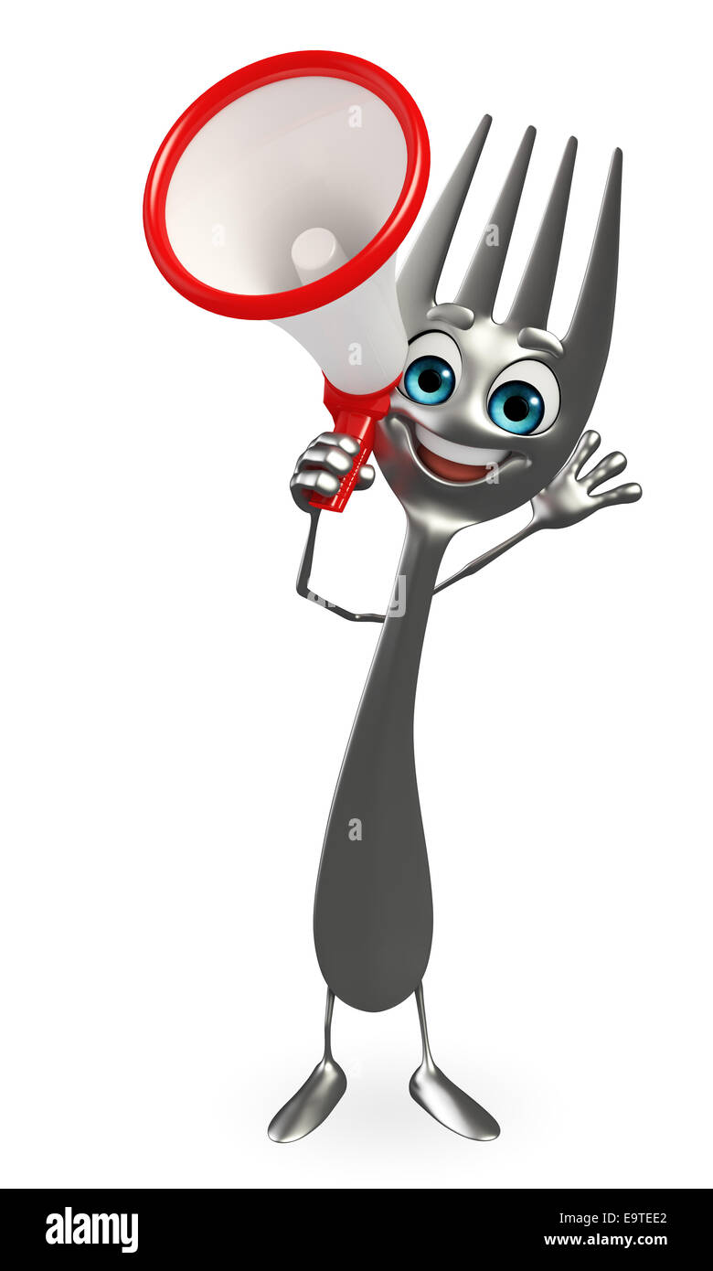 Cartoon character of fork with Loudspeaker Stock Photo - Alamy