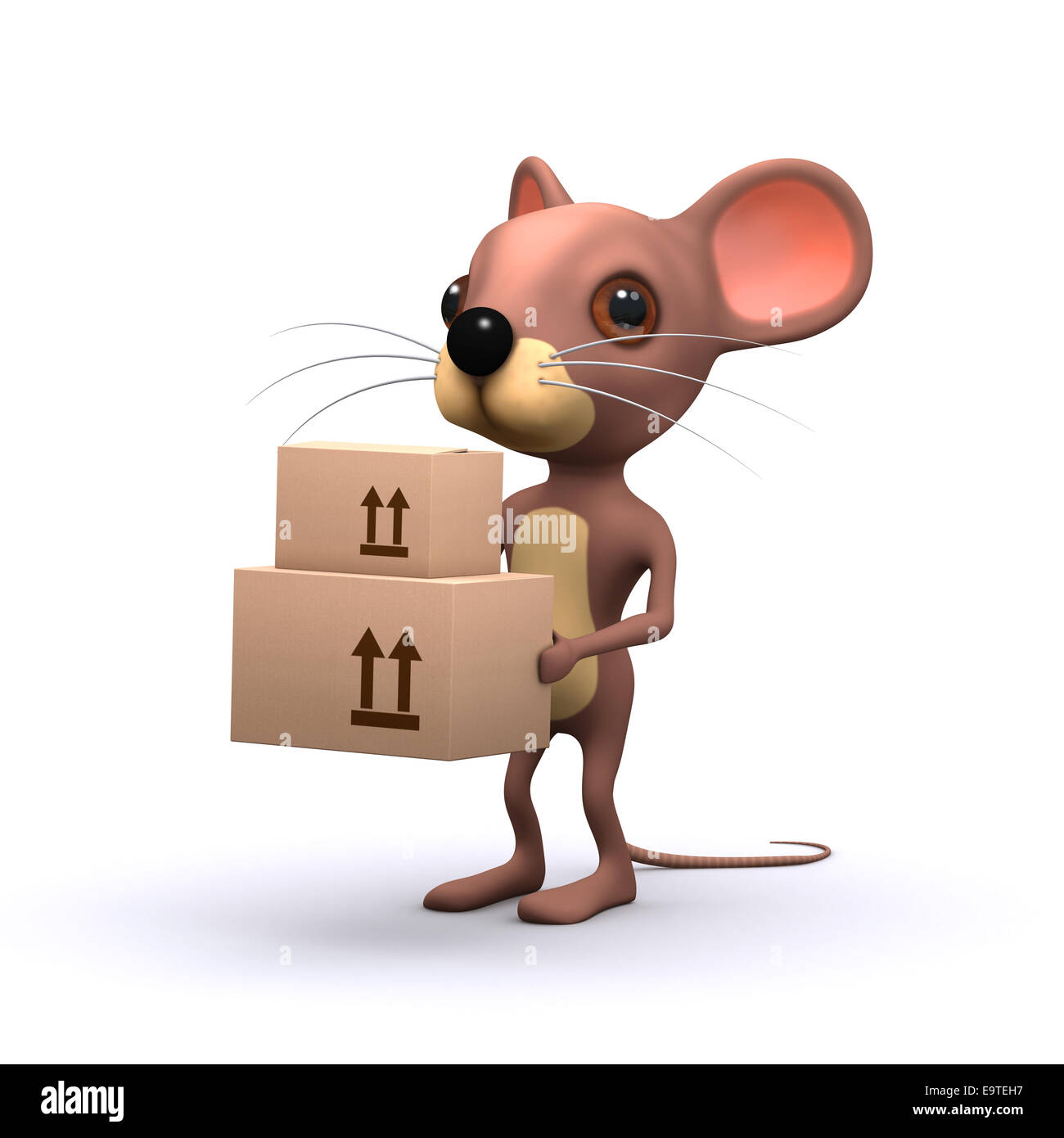 3d render of a cute mouse carrying some cardboard boxes Stock Photo - Alamy