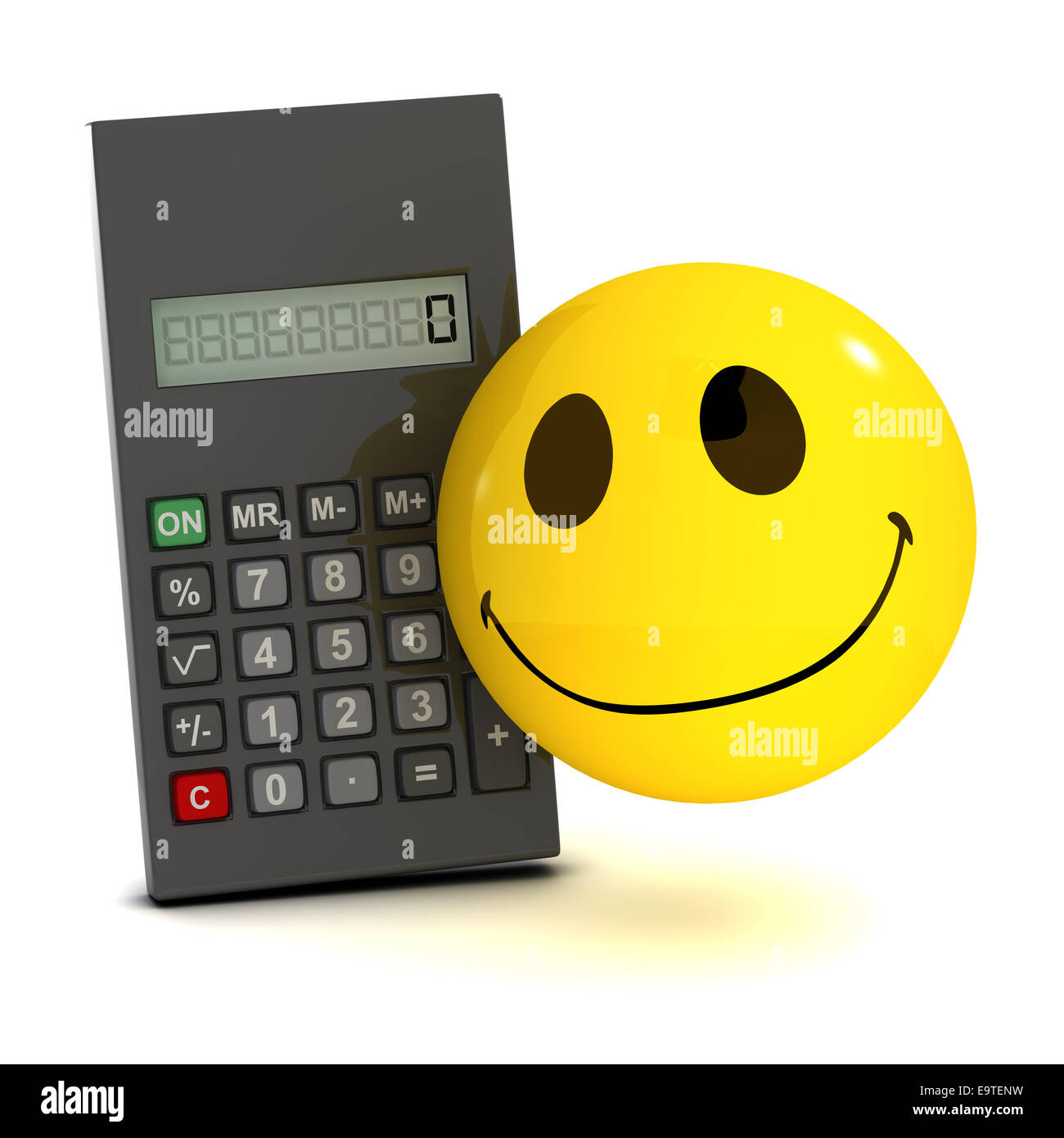 3d render of a smiley with a calculator Stock Photo - Alamy
