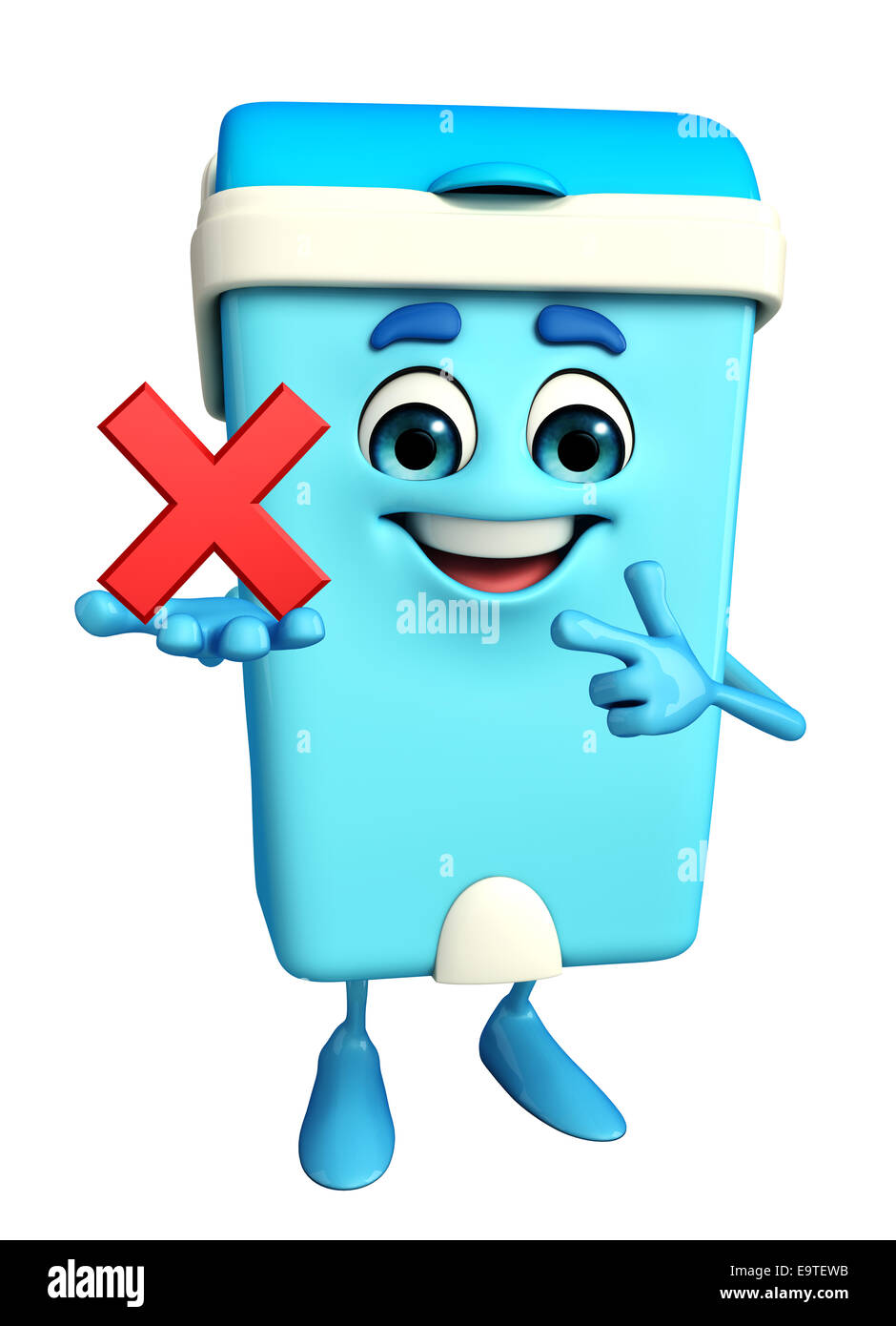 Cartoon Character of Dustbin with cross sign Stock Photo - Alamy