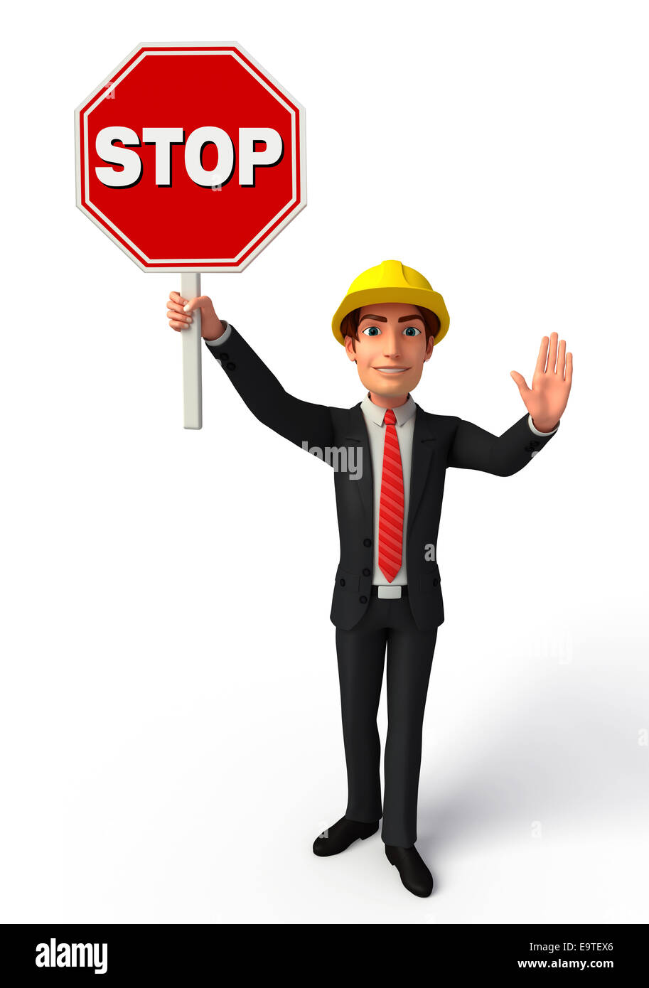 Illustration of Young Business Man with Stop sign Stock Photo - Alamy