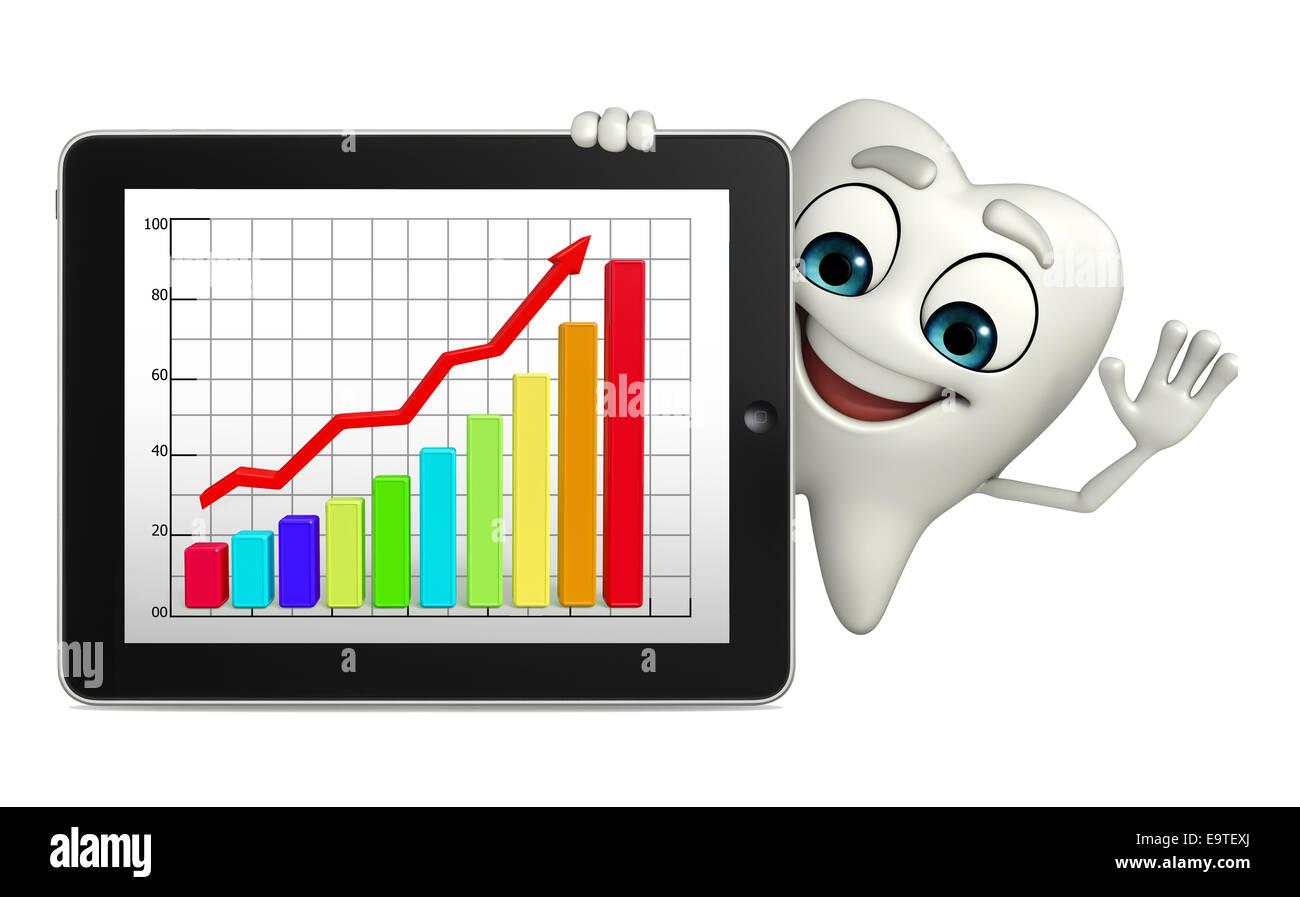 Cartoon character of teeth with business graph Stock Photo - Alamy