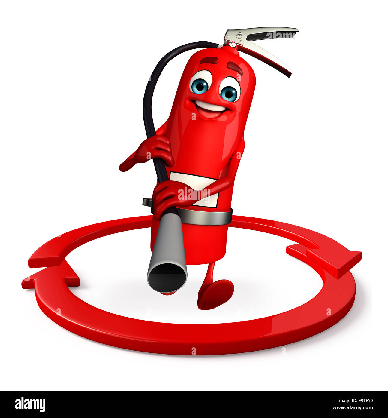 Cartoon Character of fire extinguisher with arrow Stock Photo - Alamy