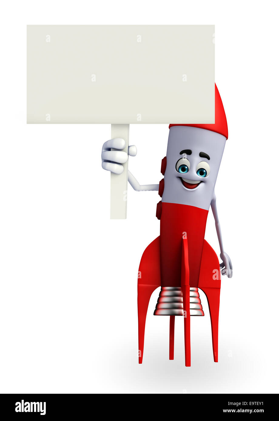 Cartoon character of rocket with sign Stock Photo - Alamy
