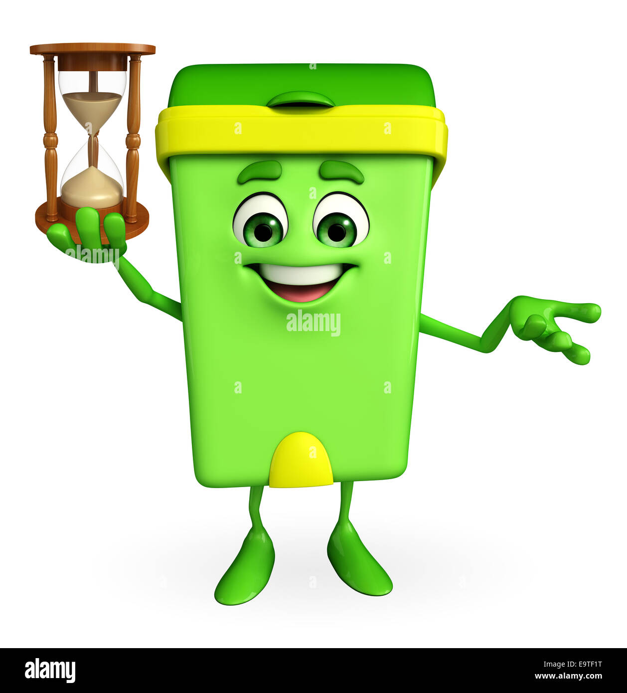Cartoon Character of Dustbin with sand clock Stock Photo - Alamy