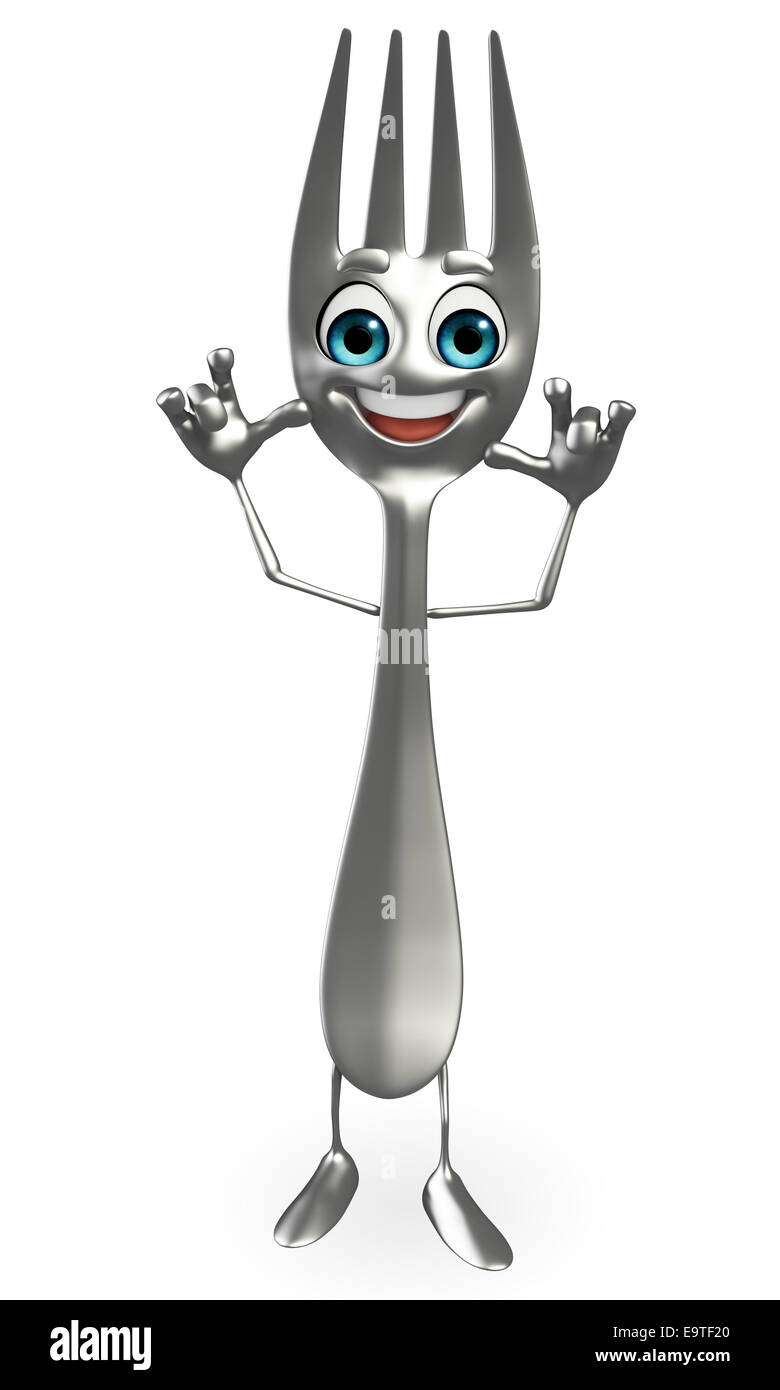 Cartoon character of fork is teasing Stock Photo - Alamy