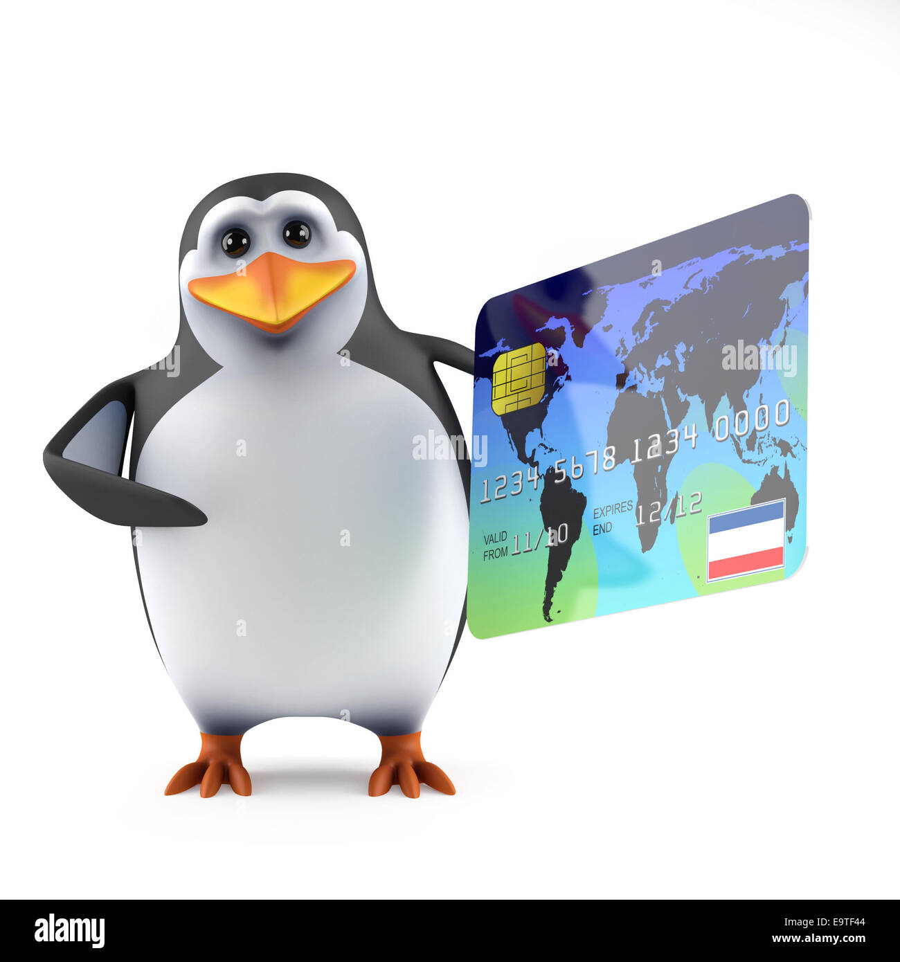 3d render of a penguin holding a credit card Stock Photo - Alamy