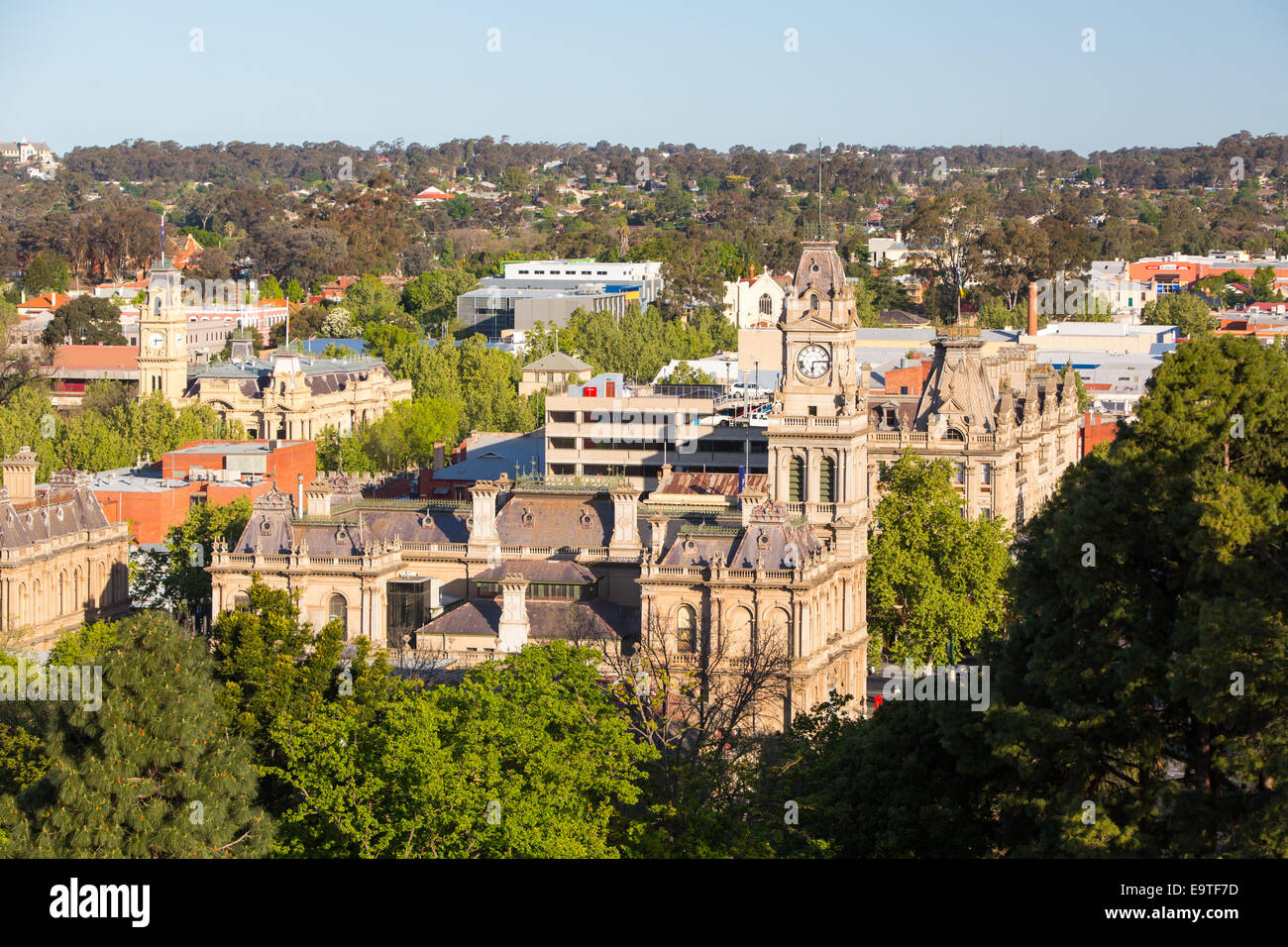 The view from the Lookout Tower in Rosalind Park over Bendigo Town hall ...