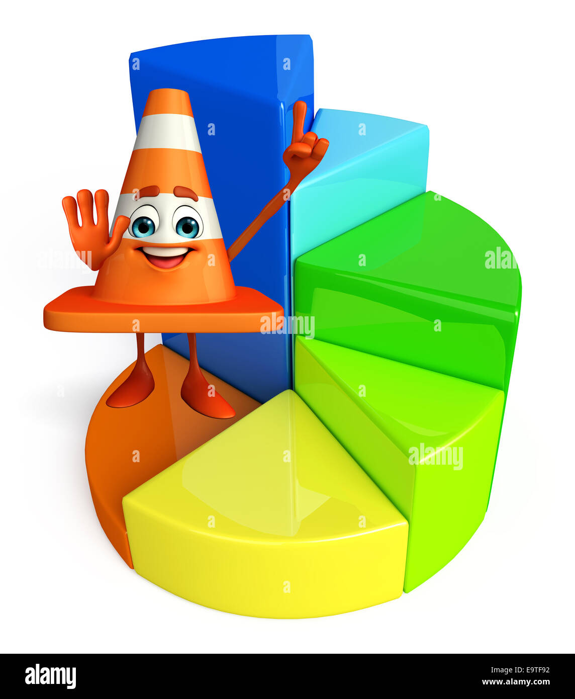 Cartoon Character of Construction cone with circular graph Stock Photo ...
