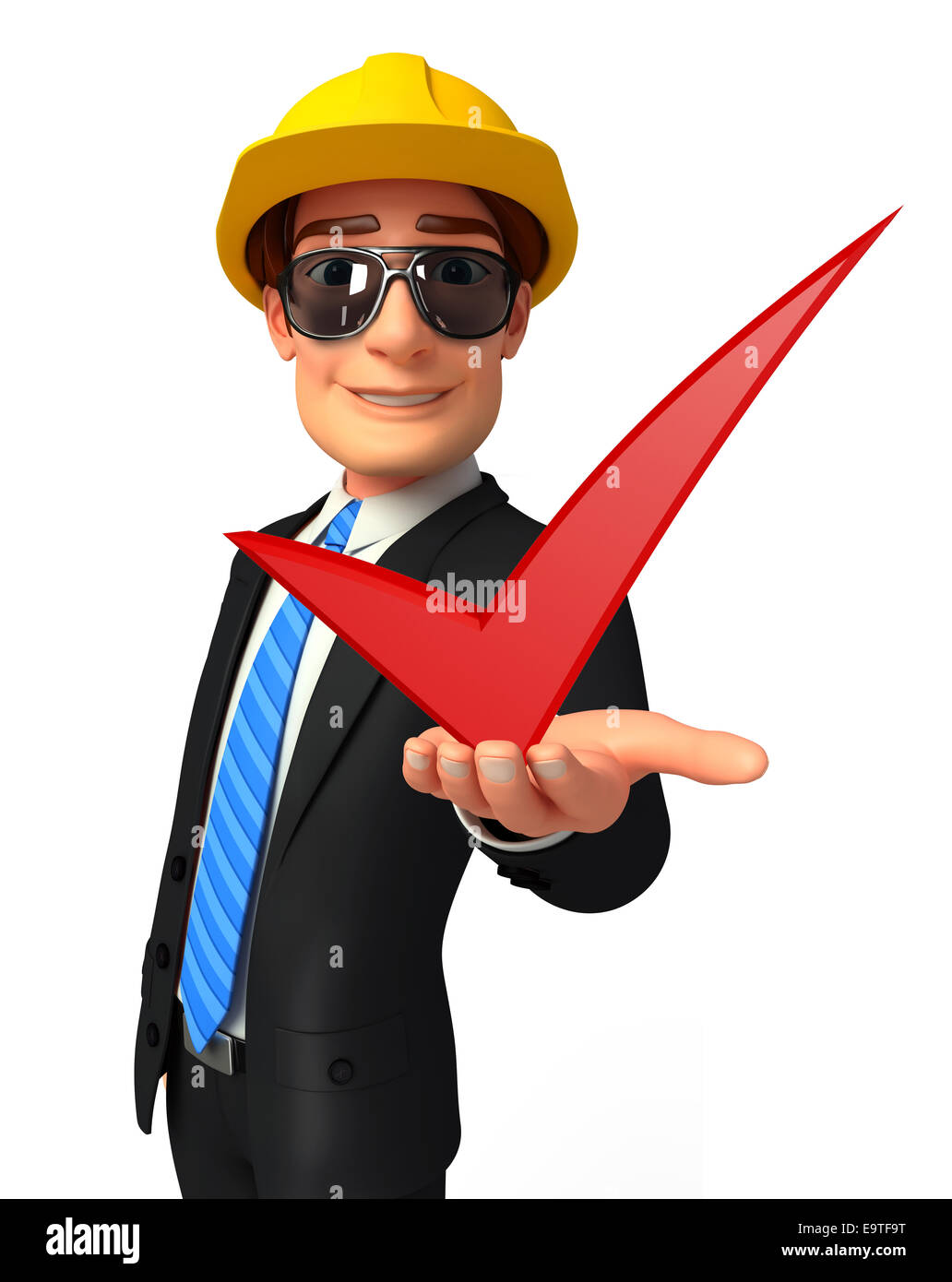 Illustration of Young Business Man with right sign Stock Photo - Alamy
