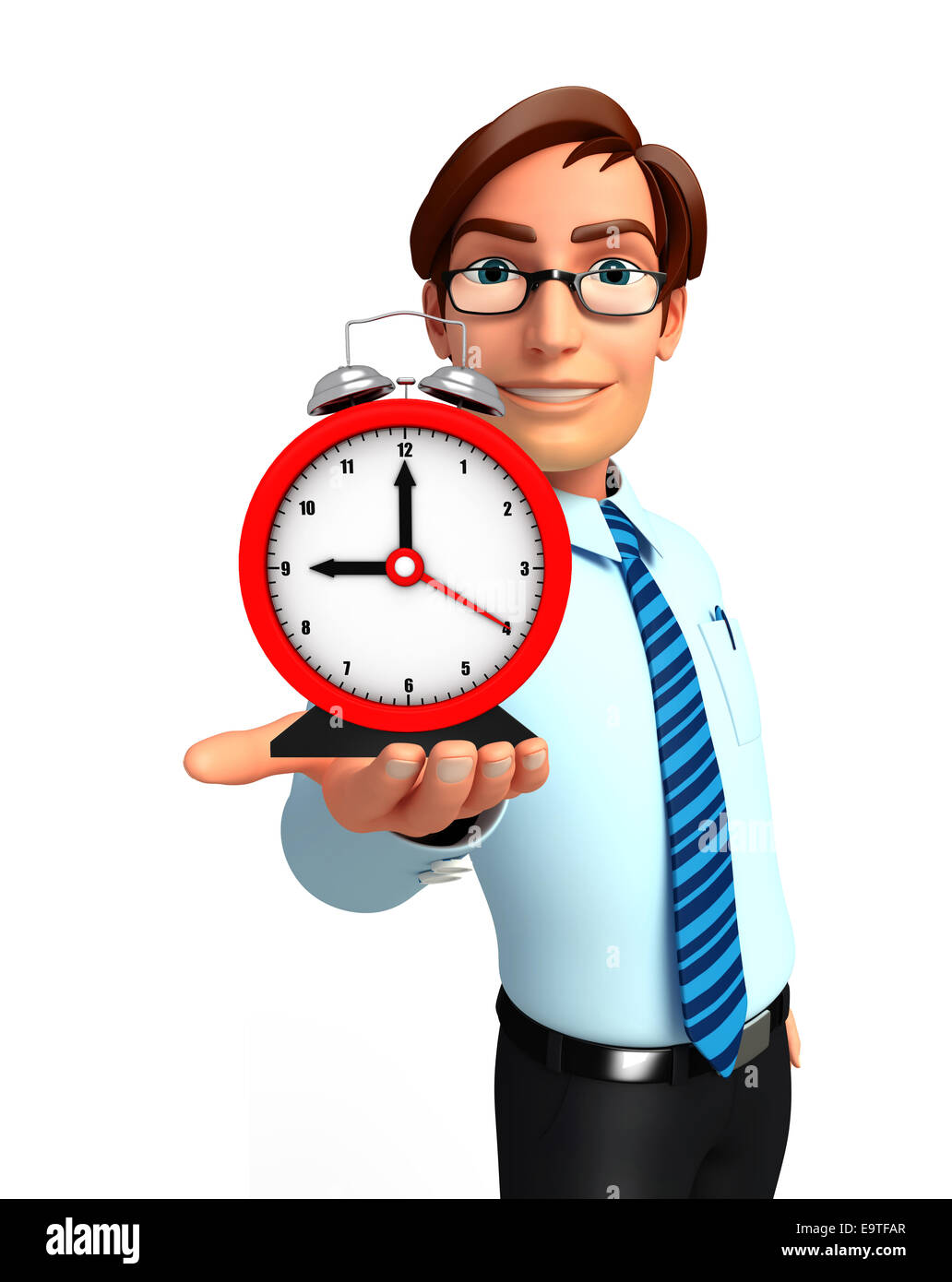 Illustration of service man with table clock Stock Photo - Alamy