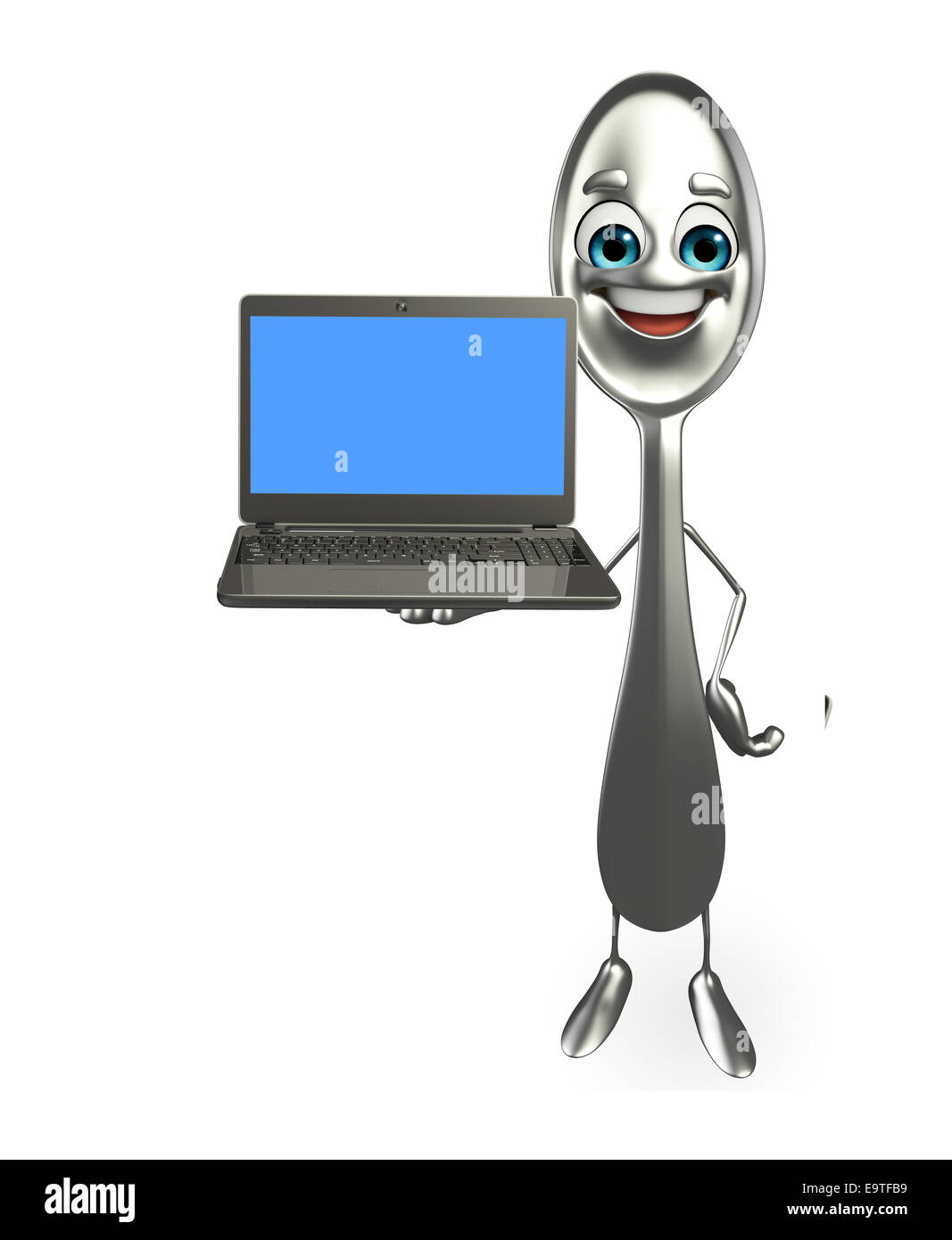 Cartoon character of spoon with Laptop Stock Photo - Alamy