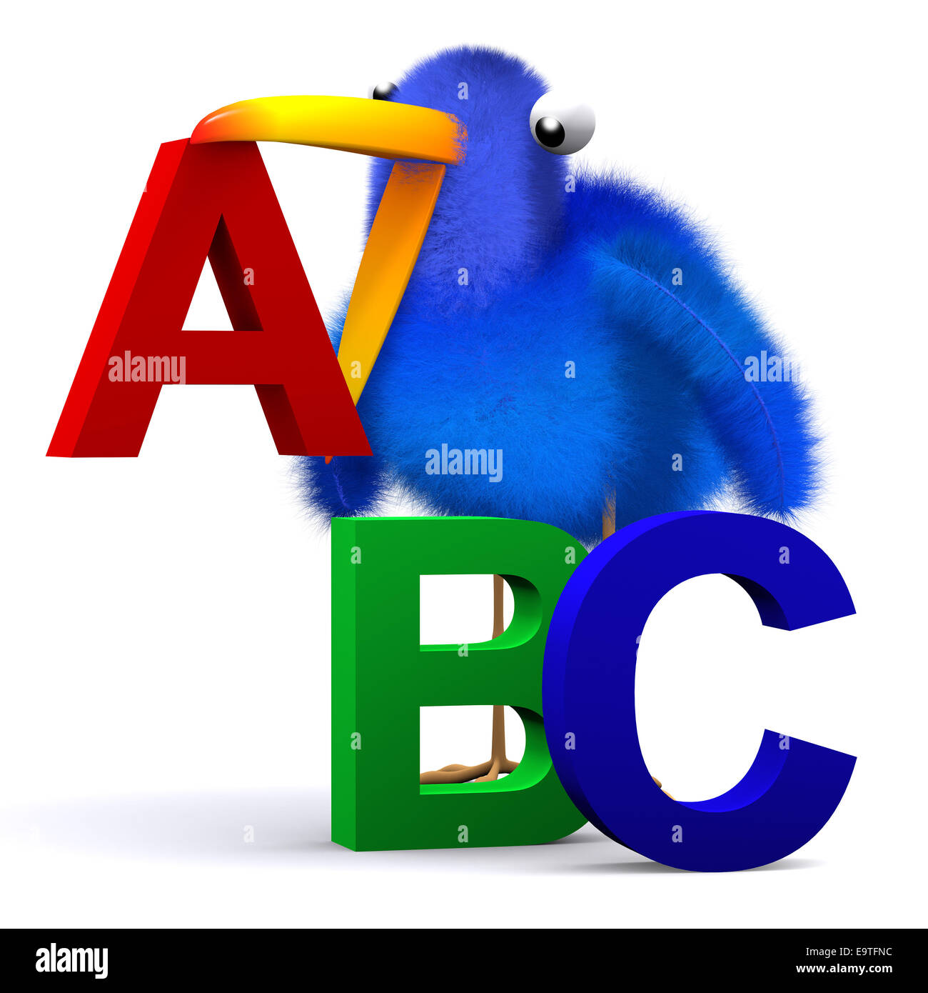 3d render of a bluebird with letters of the alphabet Stock Photo - Alamy