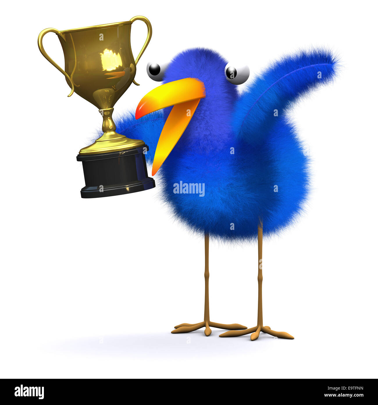 3d render of a bluebird with a gold trophy Stock Photo - Alamy