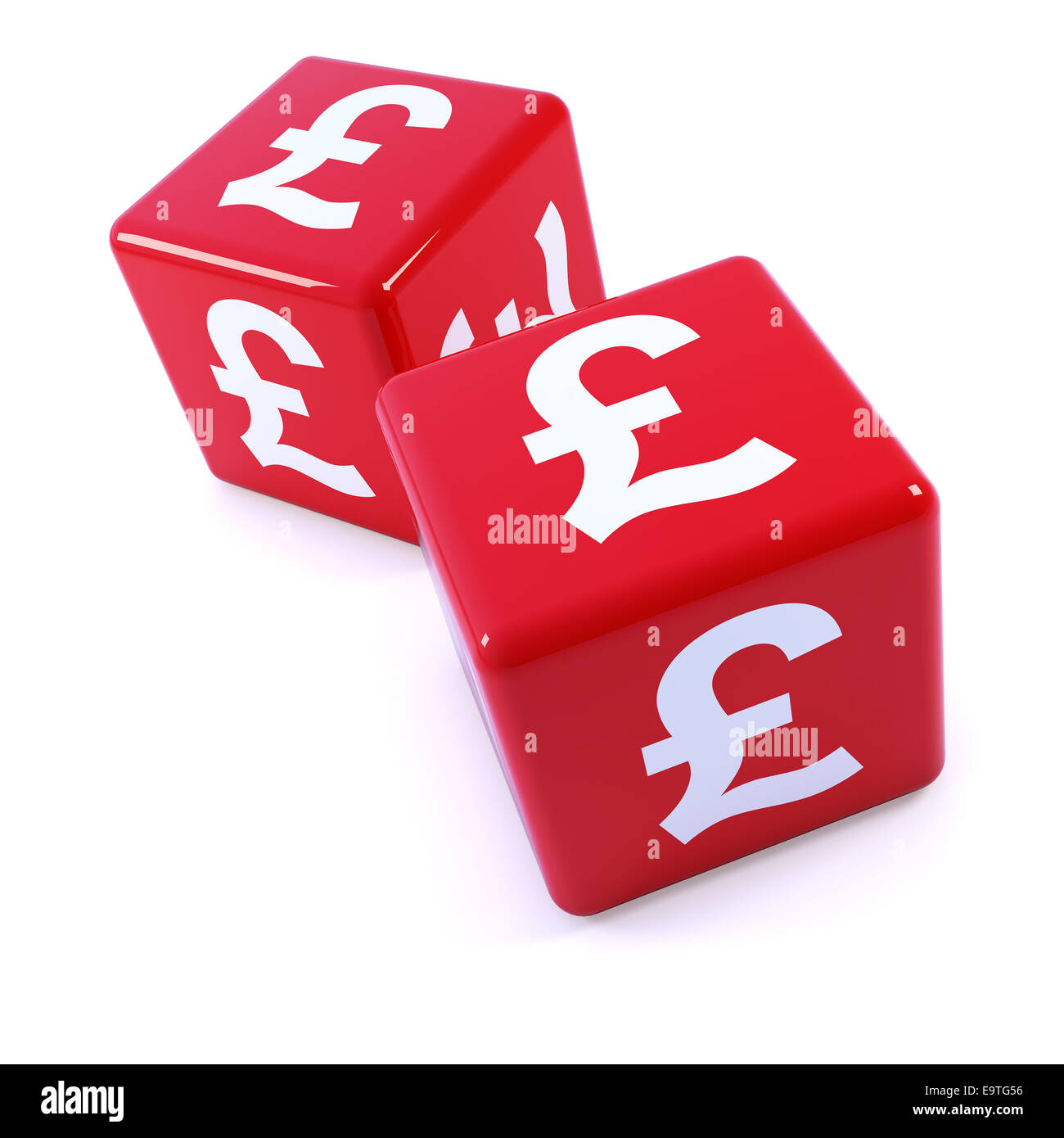 3d render of two red dice marked with the UK Pounds Sterling symbol ...