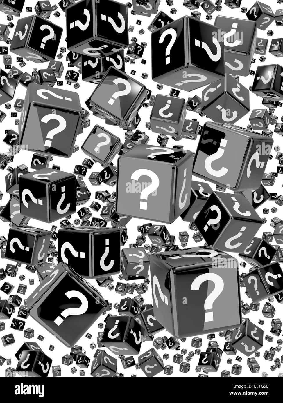 3d render of falling black dice marked with question marks Stock Photo ...