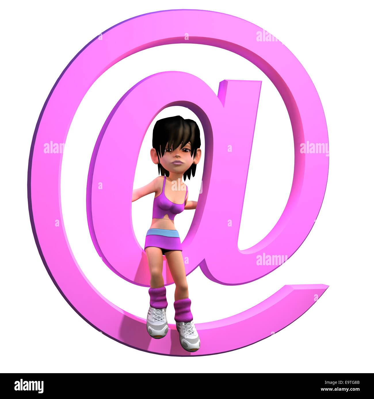 3d render of a girl in an email address symbol Stock Photo - Alamy