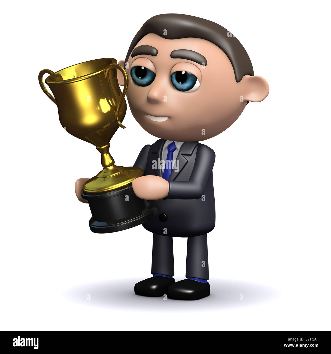 3d render of a salesman holding a gold trophy cup Stock Photo - Alamy