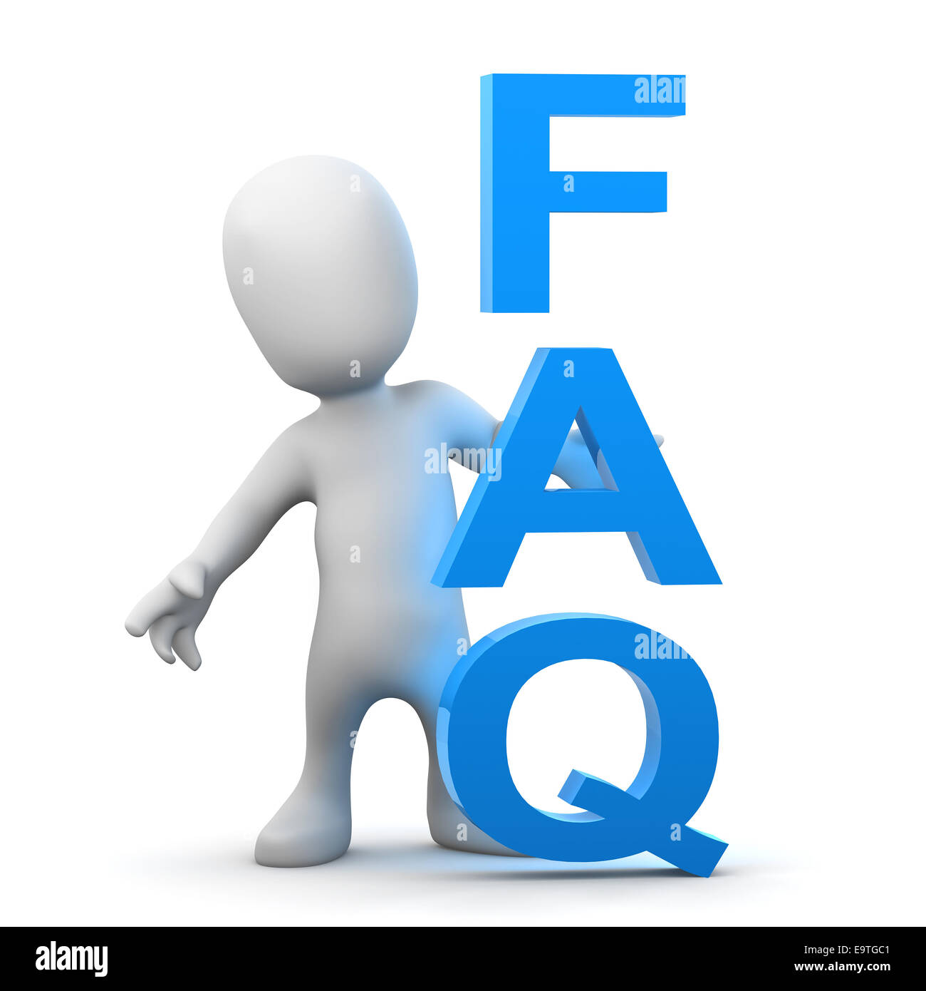 3d render of a little person standing next to the acronym FAQ Stock ...