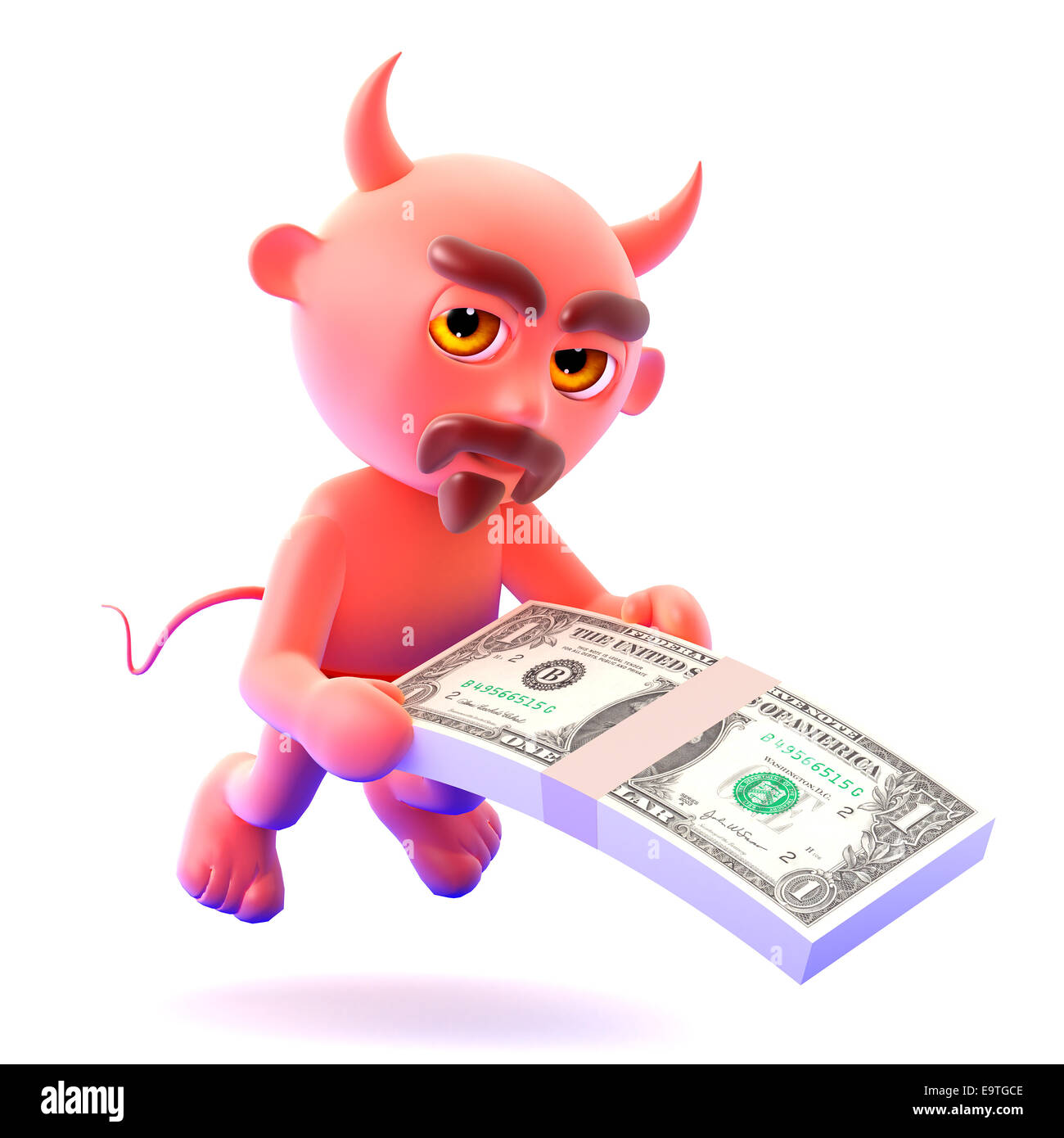 3d render of a devil holding a wad of US Dollar bills Stock Photo - Alamy