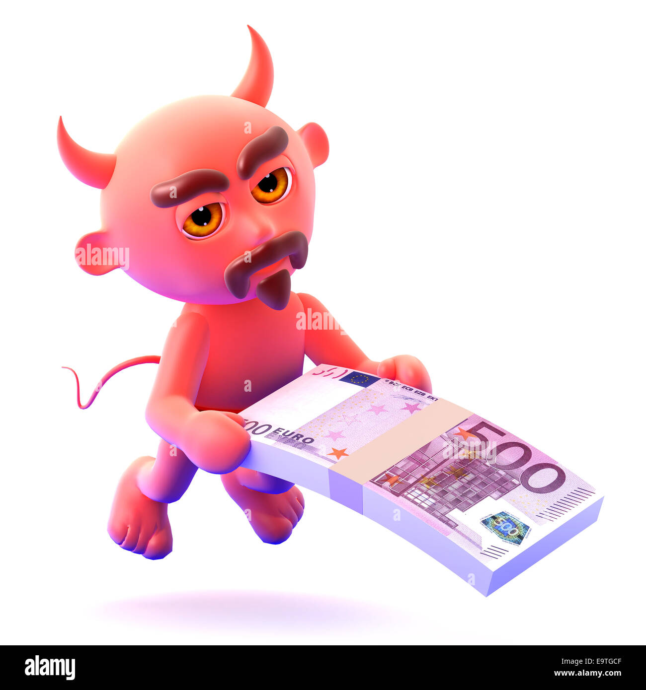 3d render of a devil holding a wad of Euro bank notes Stock Photo - Alamy