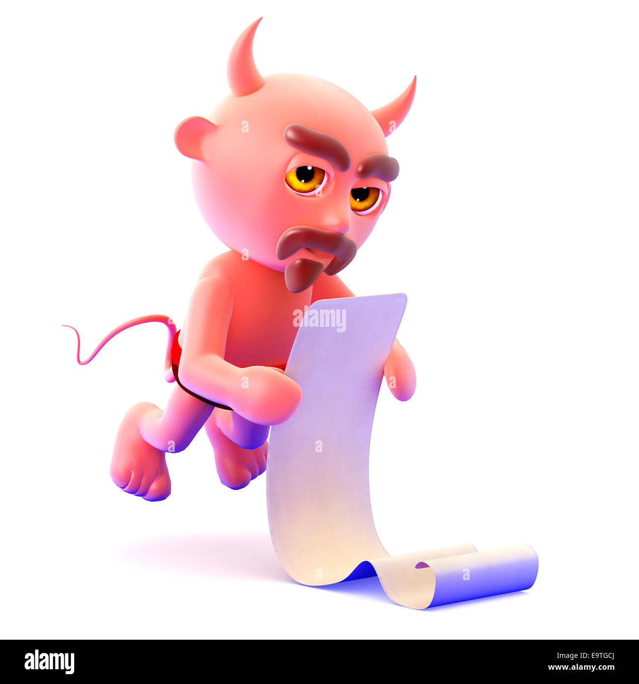 3d render of a devil reading from a paper scroll Stock Photo - Alamy