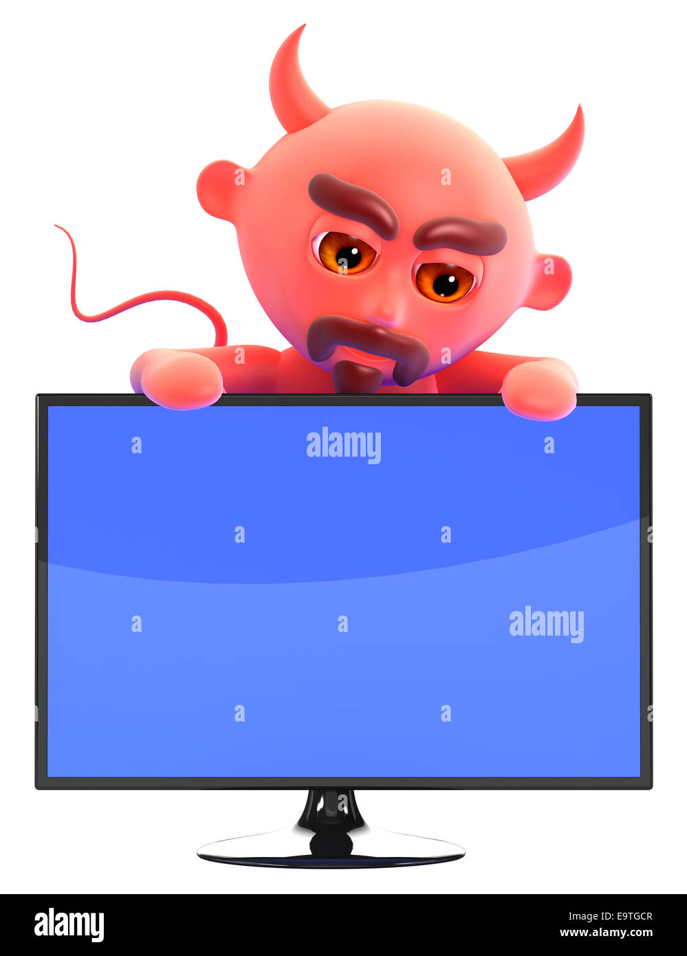 3d render of a devil looking over a widescreen television monitor Stock ...