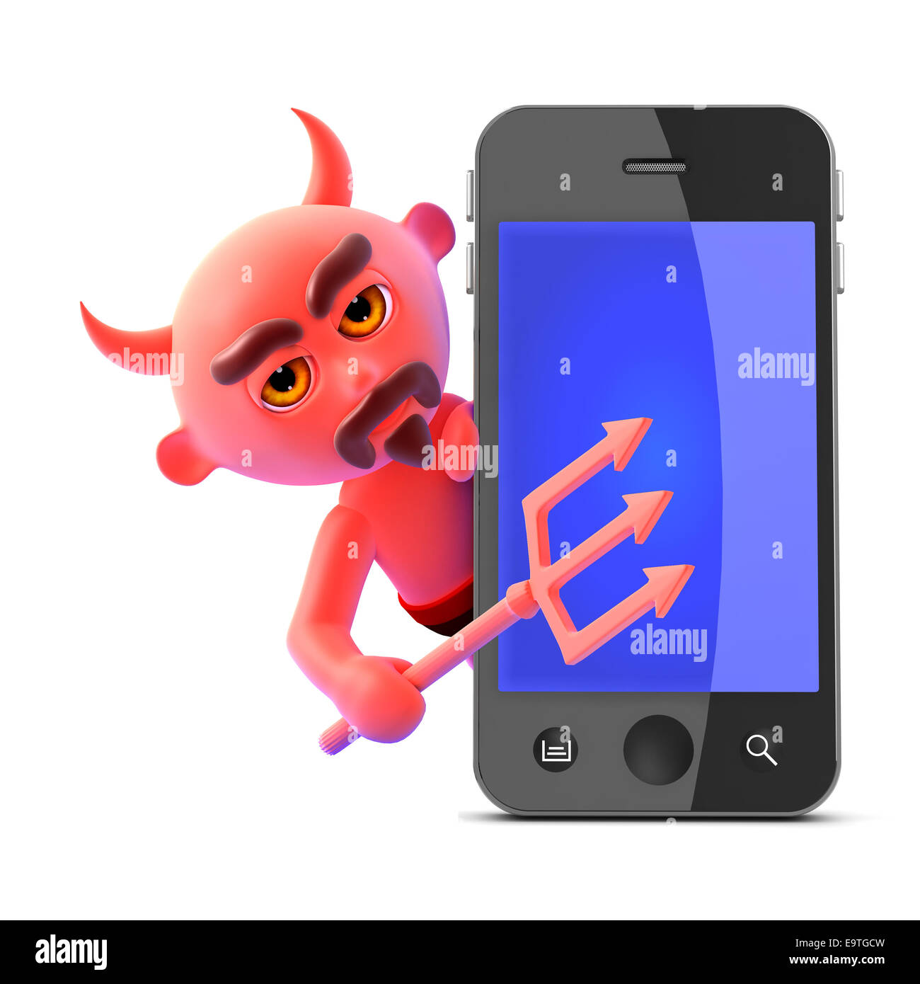 3d render of a devil looking round a smartphone Stock Photo - Alamy