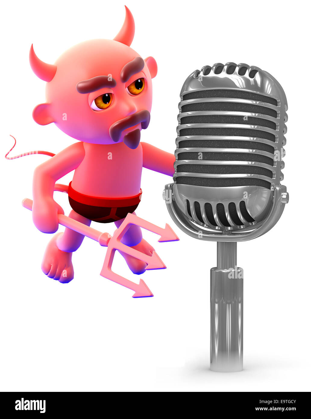 3d render of a devil with an old retro radio microphone Stock Photo - Alamy