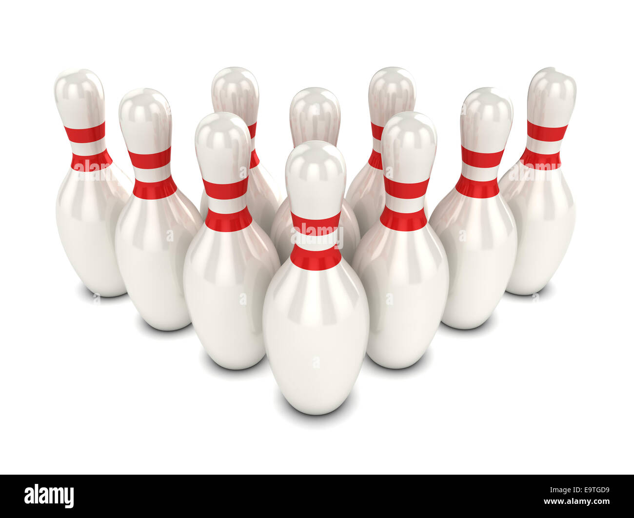 3d render of ten bowling pins Stock Photo - Alamy