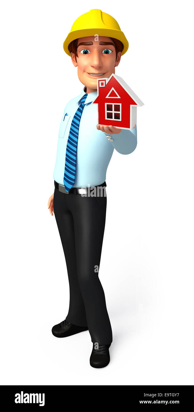 Illustration of service man with home Stock Photo - Alamy