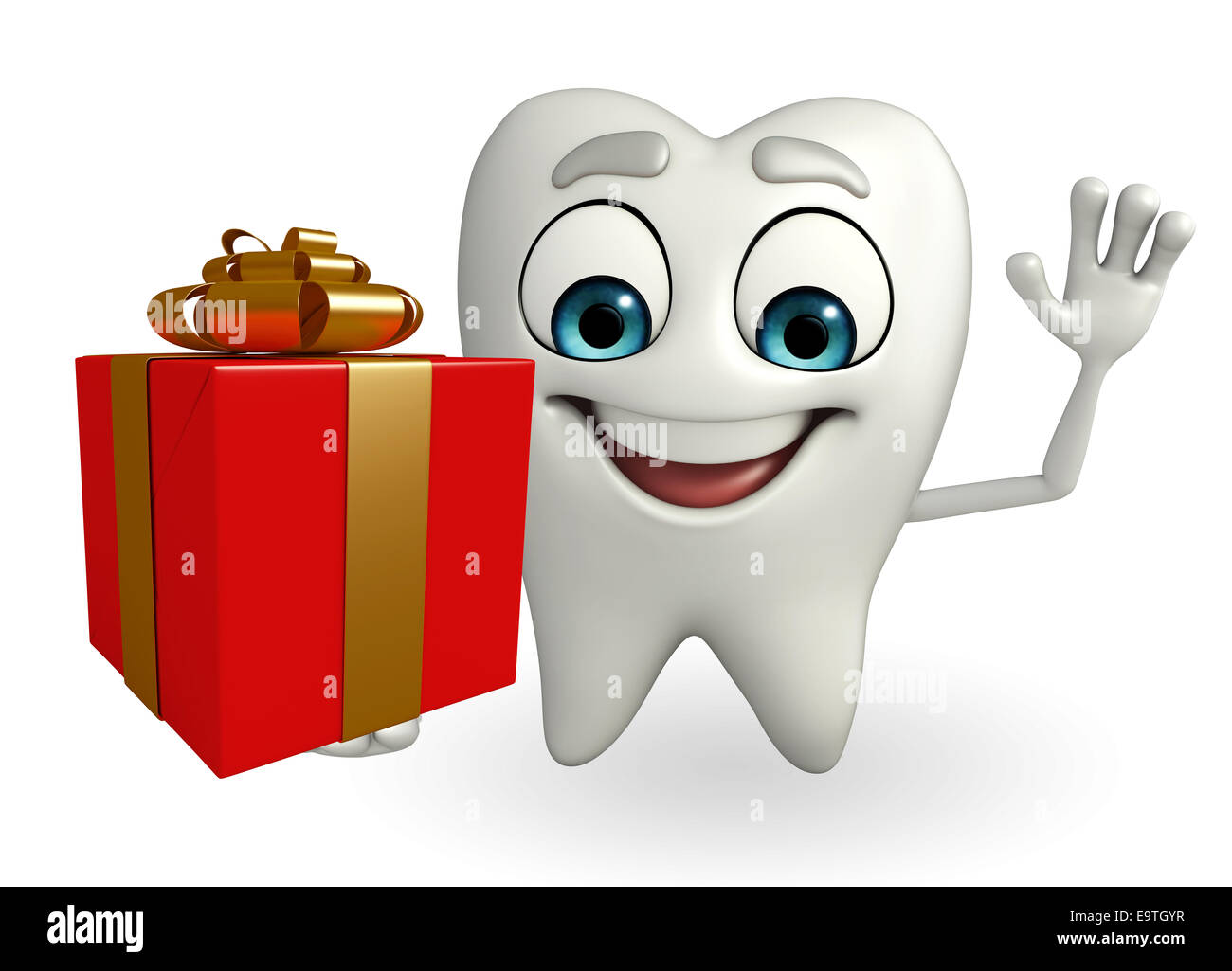 Cartoon character of teeth with gift box Stock Photo - Alamy
