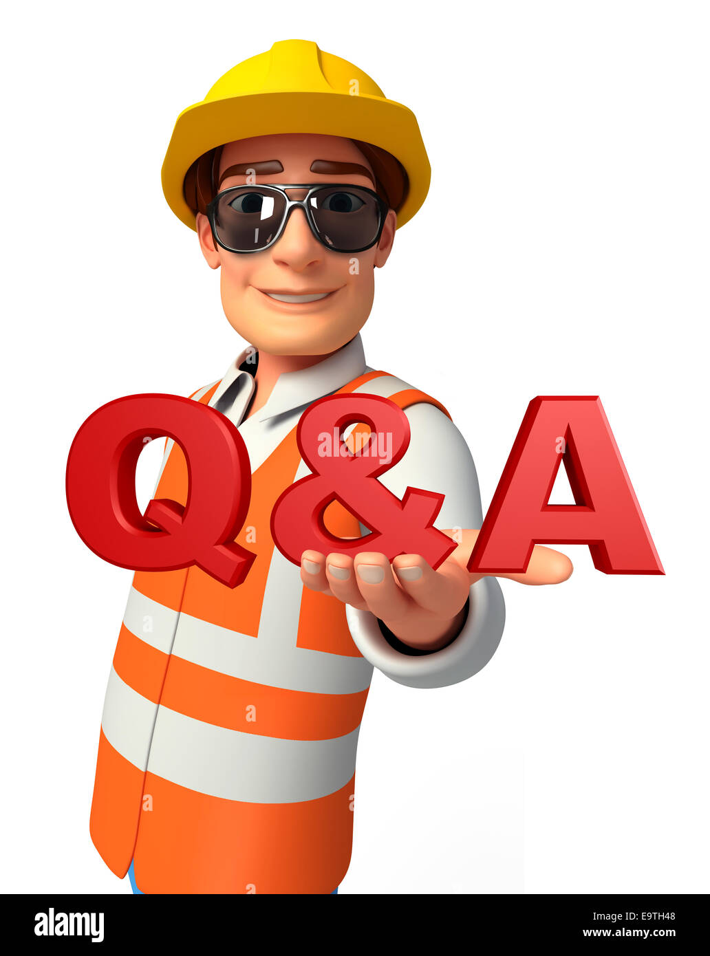 Illustration of young worker with Q & A sign Stock Photo - Alamy