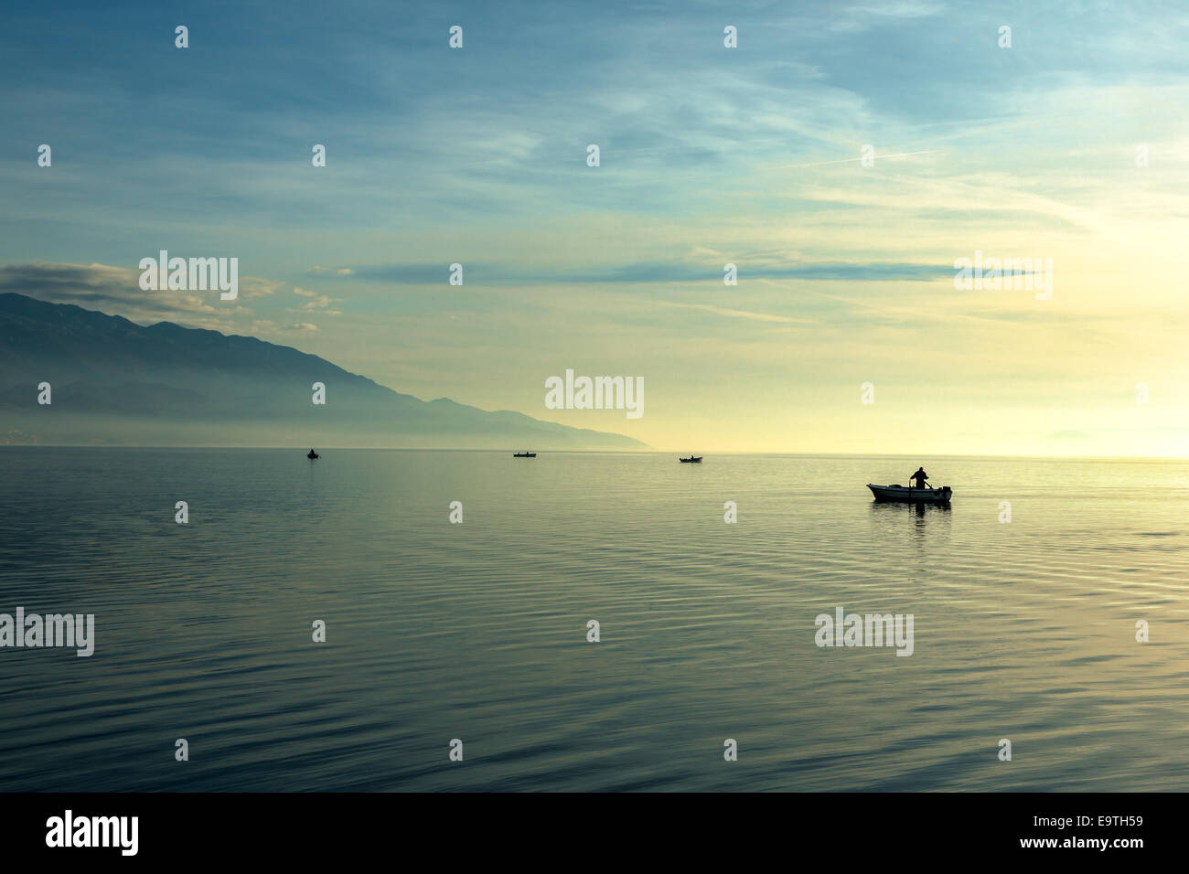 Landscape with boats and sea Stock Photo - Alamy